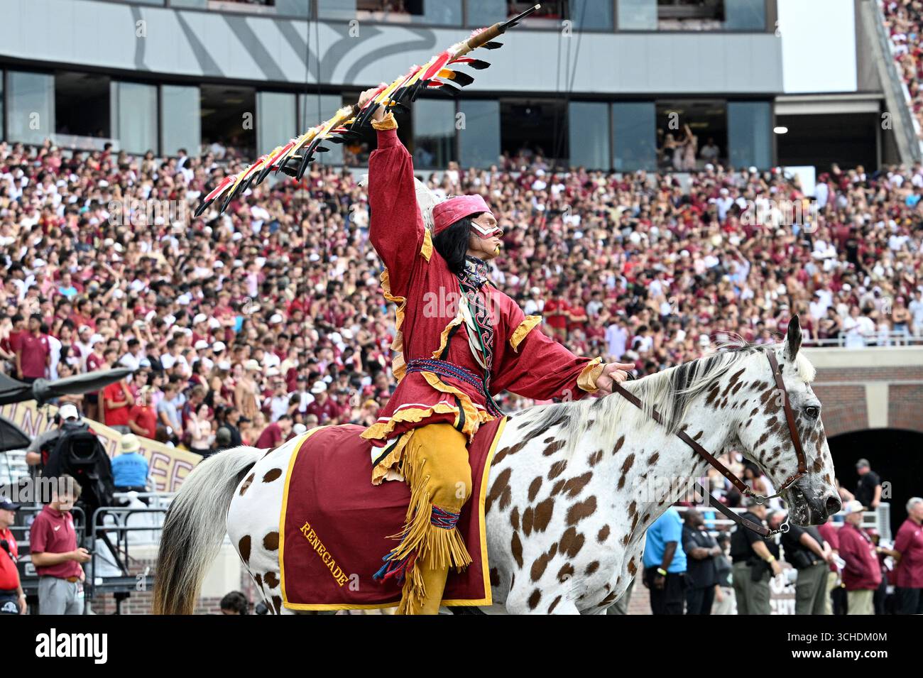 Florida State mascot Osceola reacts after a score during the first half ...