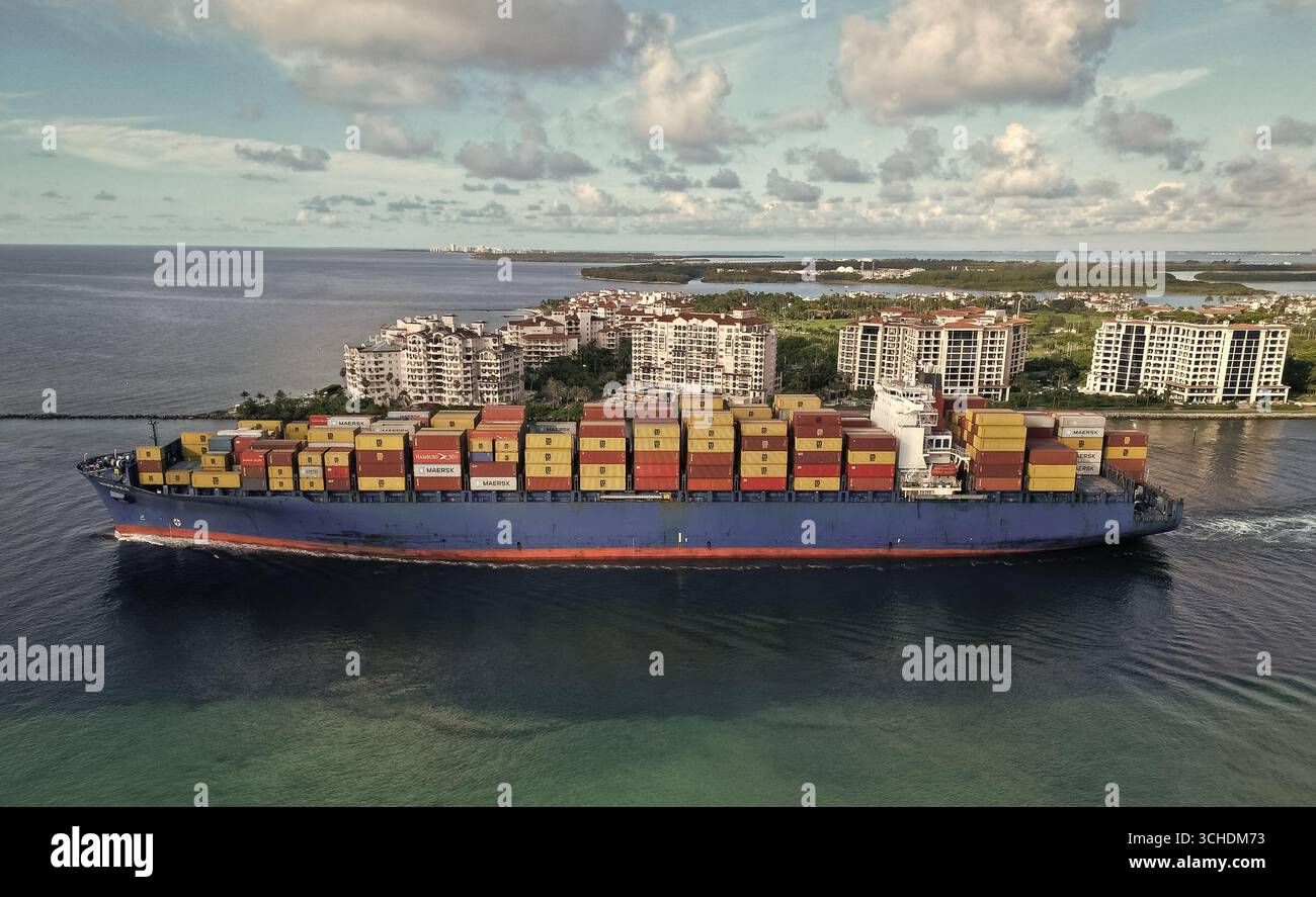 Miami, Florida, USA - June 07, 2024: Freight container loaded on cargo ...