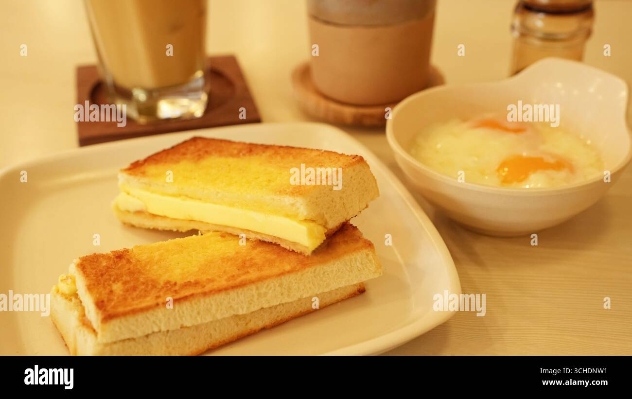 Assorted Kopitiam menu, coffee, milk tea, kaya toast and onsen egg ...
