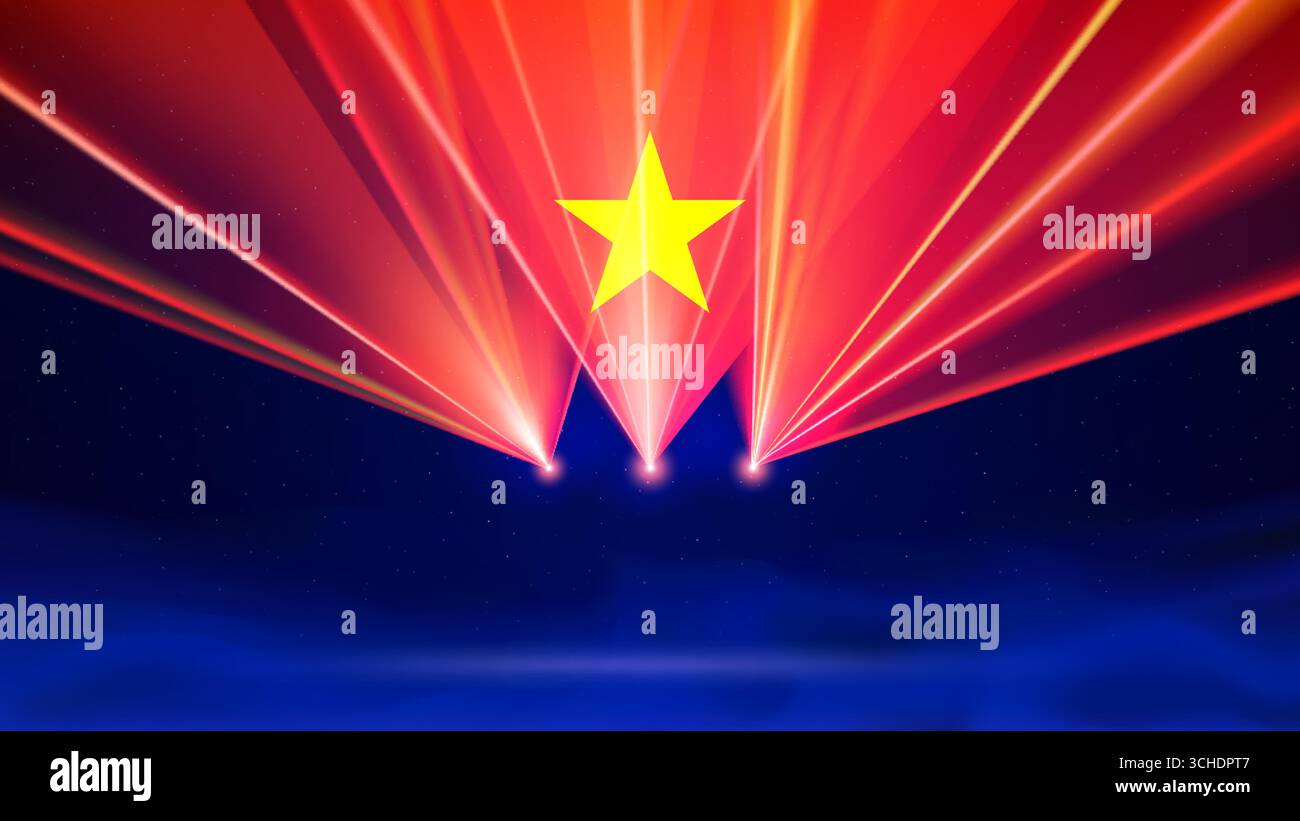 Laser flag of vietnam. Laser show on dark blue background. Vietnamese ...