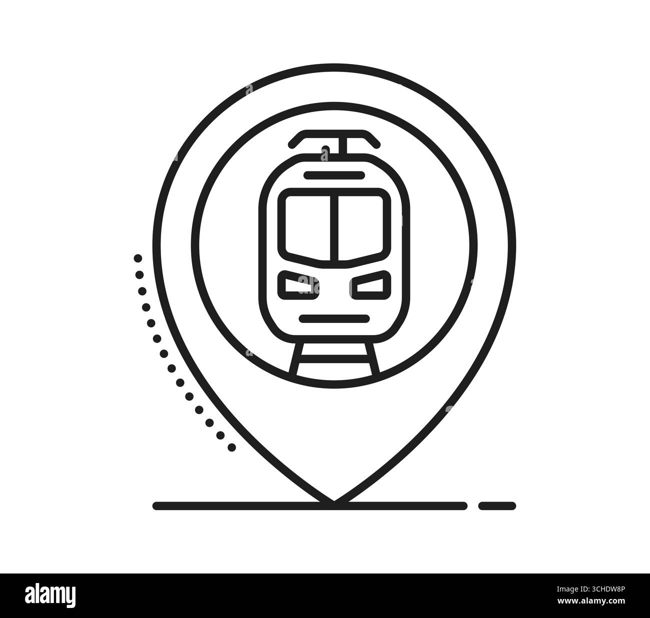 Railroad and railway icon of train location pin for subway metro or ...