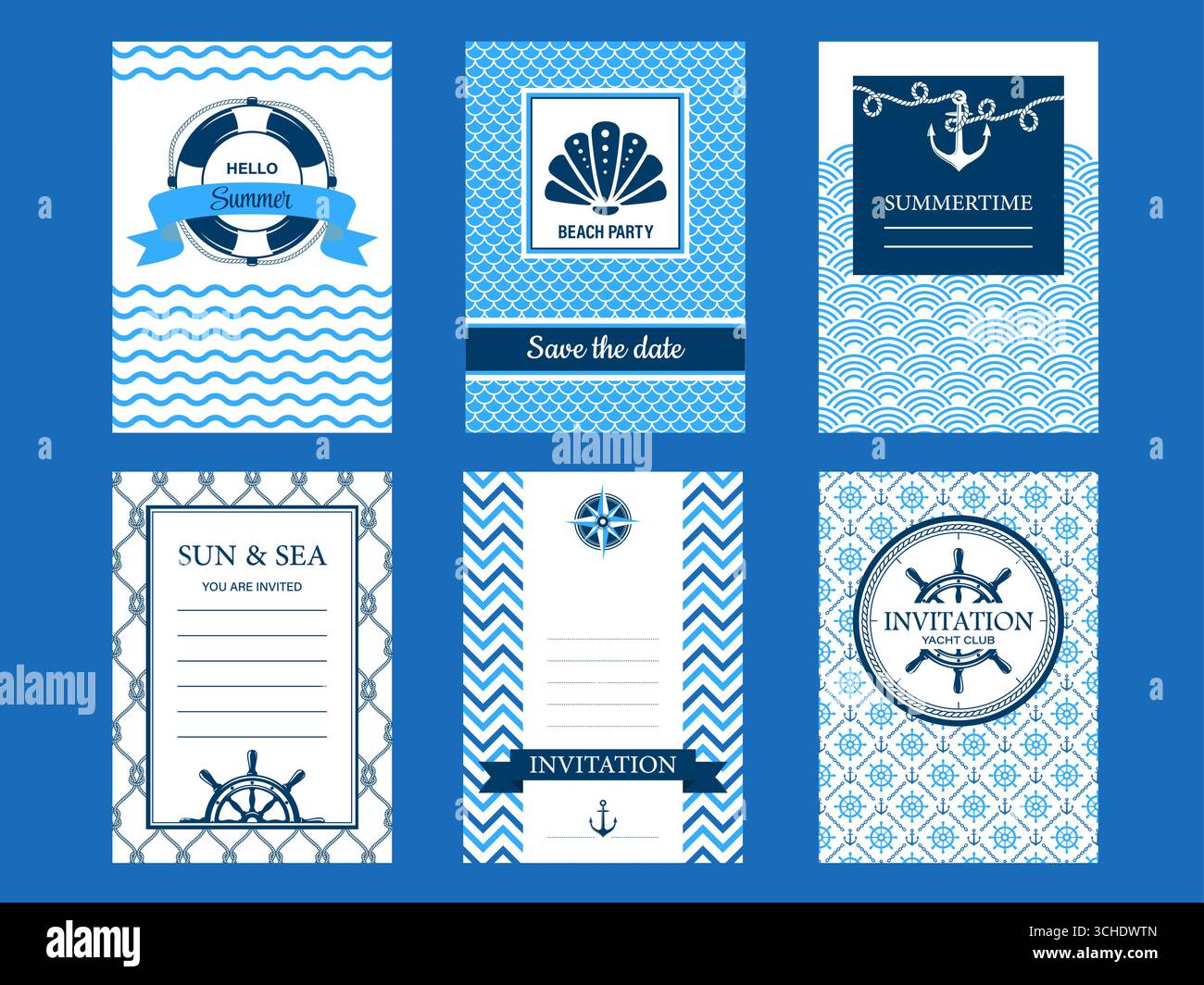 Marine nautical invites. Vector set of invitation templates featuring ...