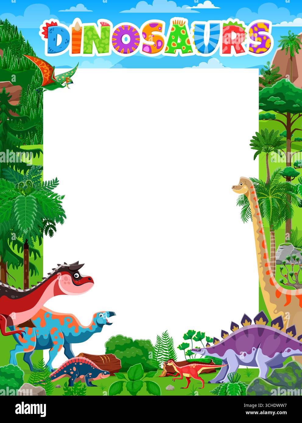 Cartoon animals frame jungle animal in tropical leaves hi-res stock ...