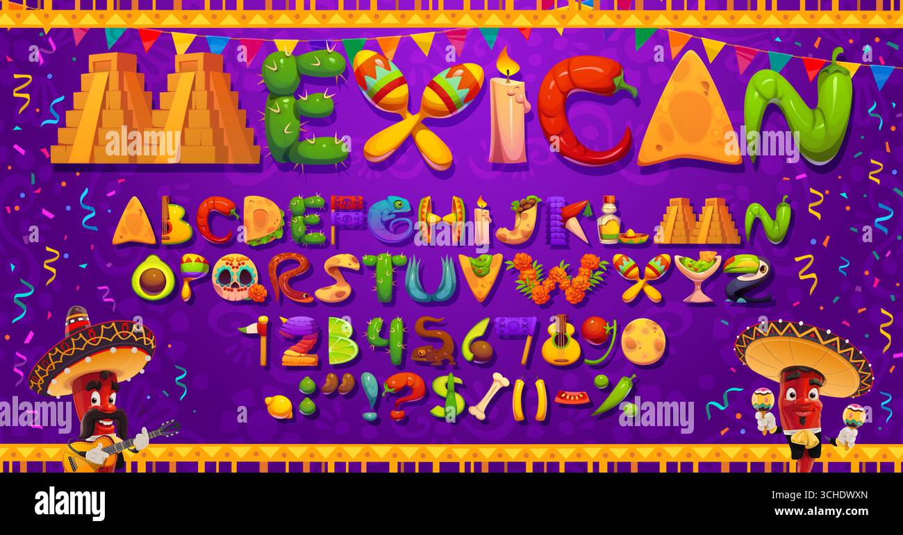 Cartoon Mexican font, Mexico festival type, fiesta typeface, holiday ...