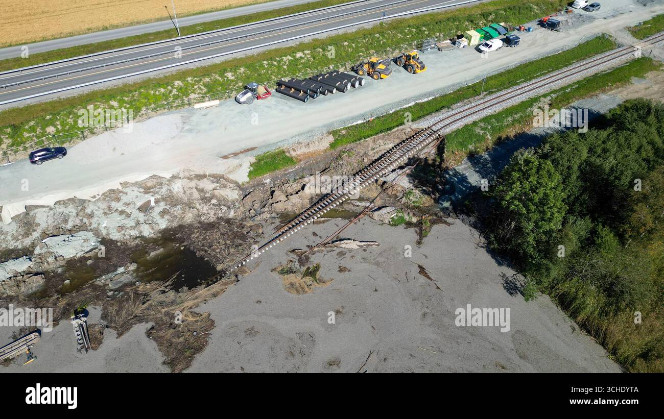 Levanger 20250831. Drone image of the landslide at Nesvatnet outside ...