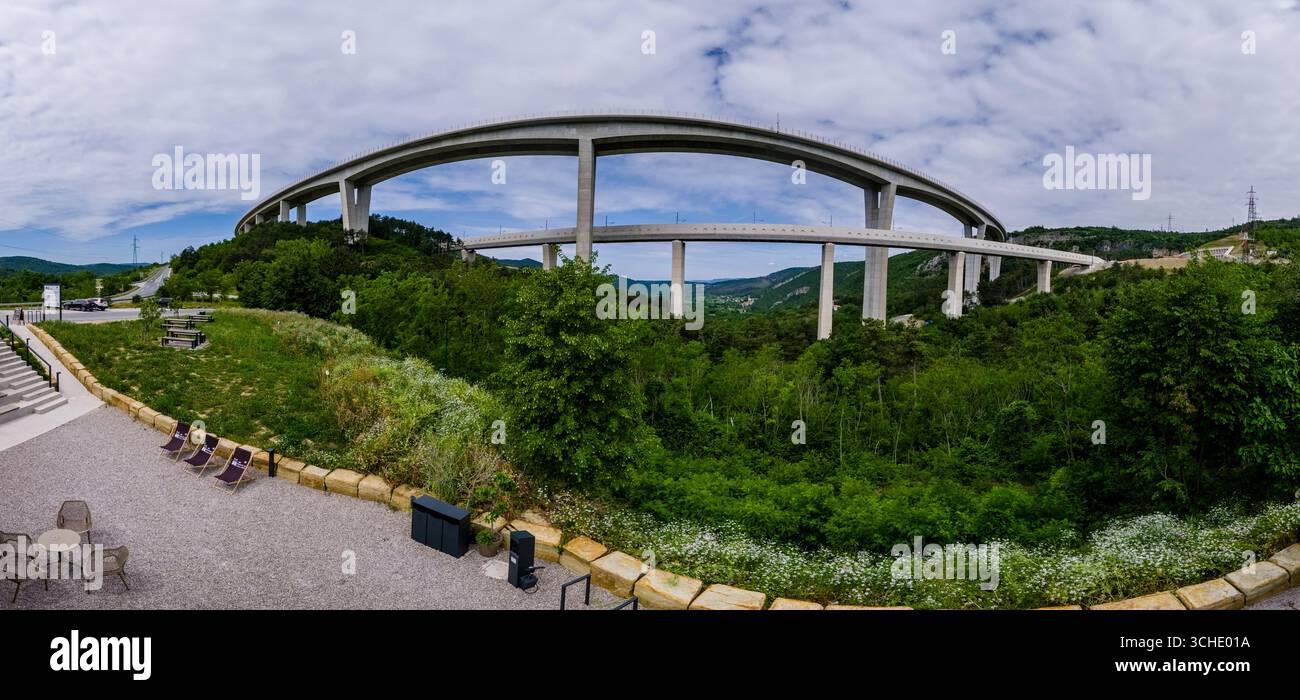 Panoramic view of the Črni Kal Viaduct, the longest and the highest ...