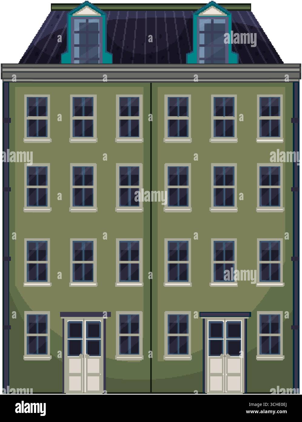 Flat vector illustration of classic Dutch apartment building ...