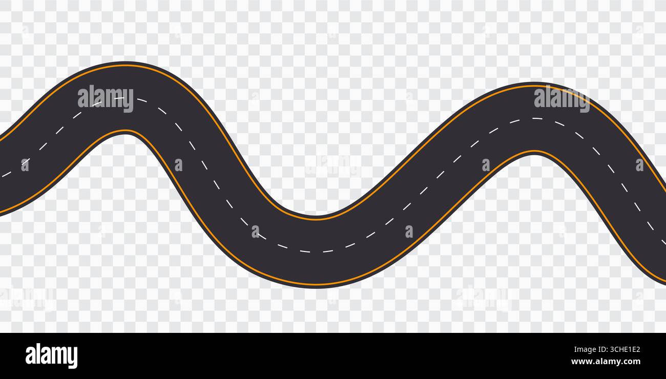 Winding road top view, highway curve path. Empty horizontal way, map ...