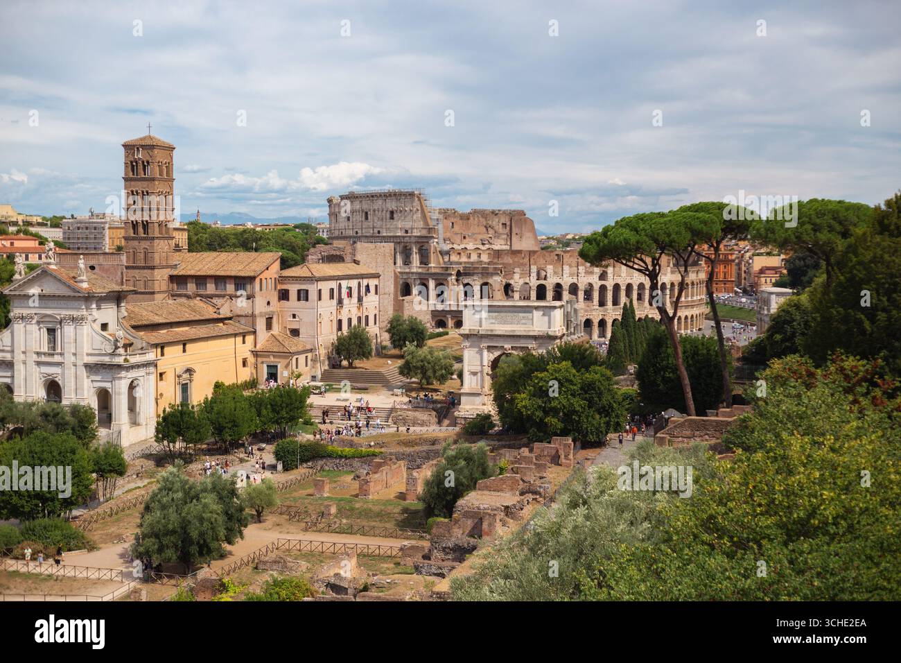 Panoramic Daytime View of Roman Forum with Arch of Titus, Colosseum ...