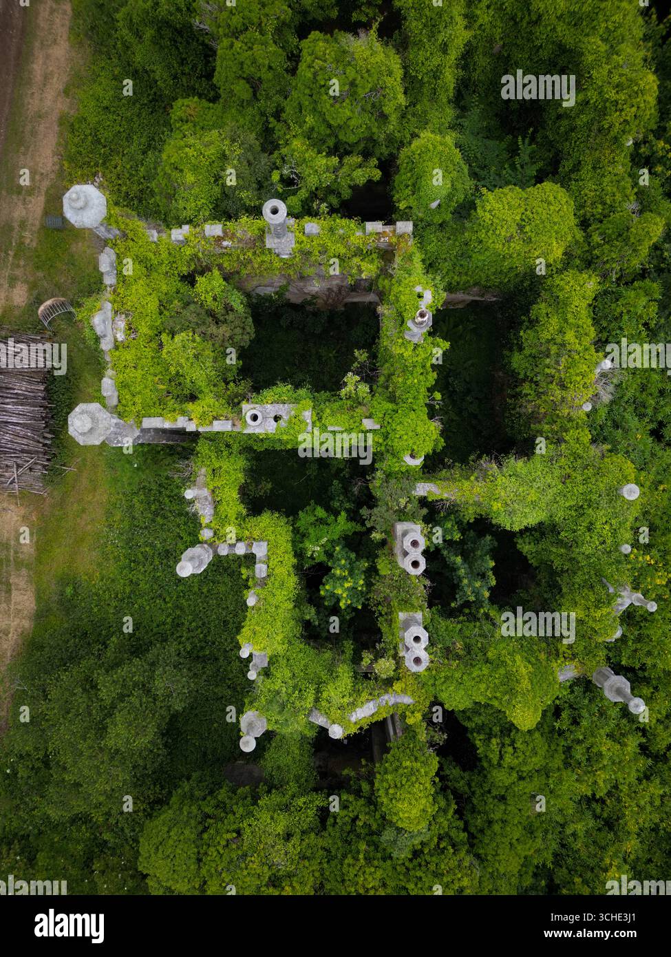 Aerial view of Ferns Castle's skeletal remains, a tapestry of stone and ...