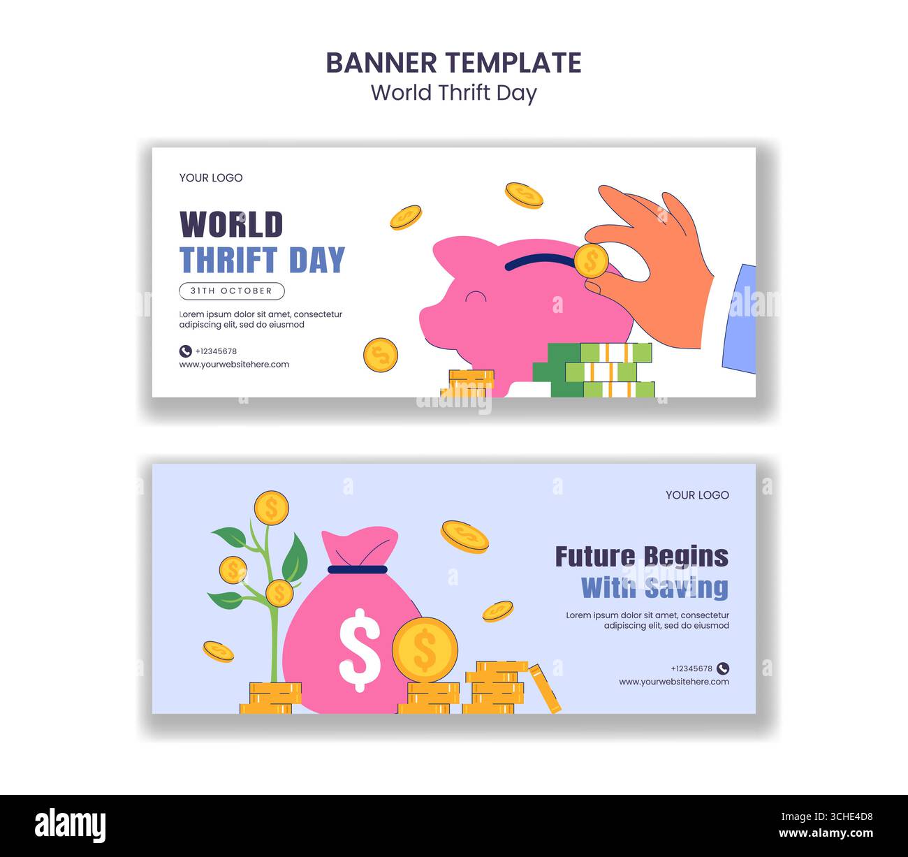 Hand Drawn Flat Cartoon Illustration of World Thrift Day Horizontal ...
