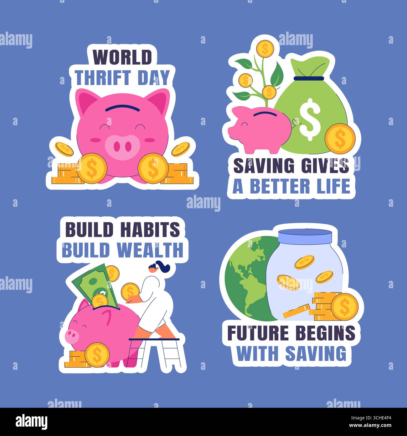 World Thrift Day Flat Cartoon Label Design with Hand Drawn Background ...