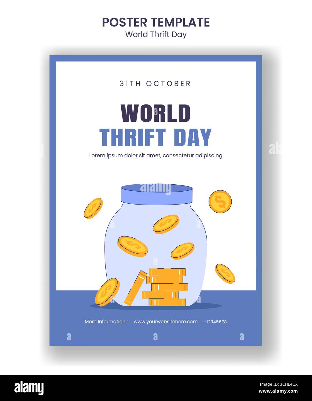 World Thrift Day Vertical Poster Template in Flat Cartoon Hand Drawn ...