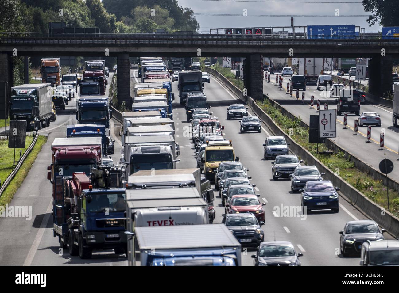 Traffic jam on the A1 motorway, between the Dortmund-Unna junction, A1 ...