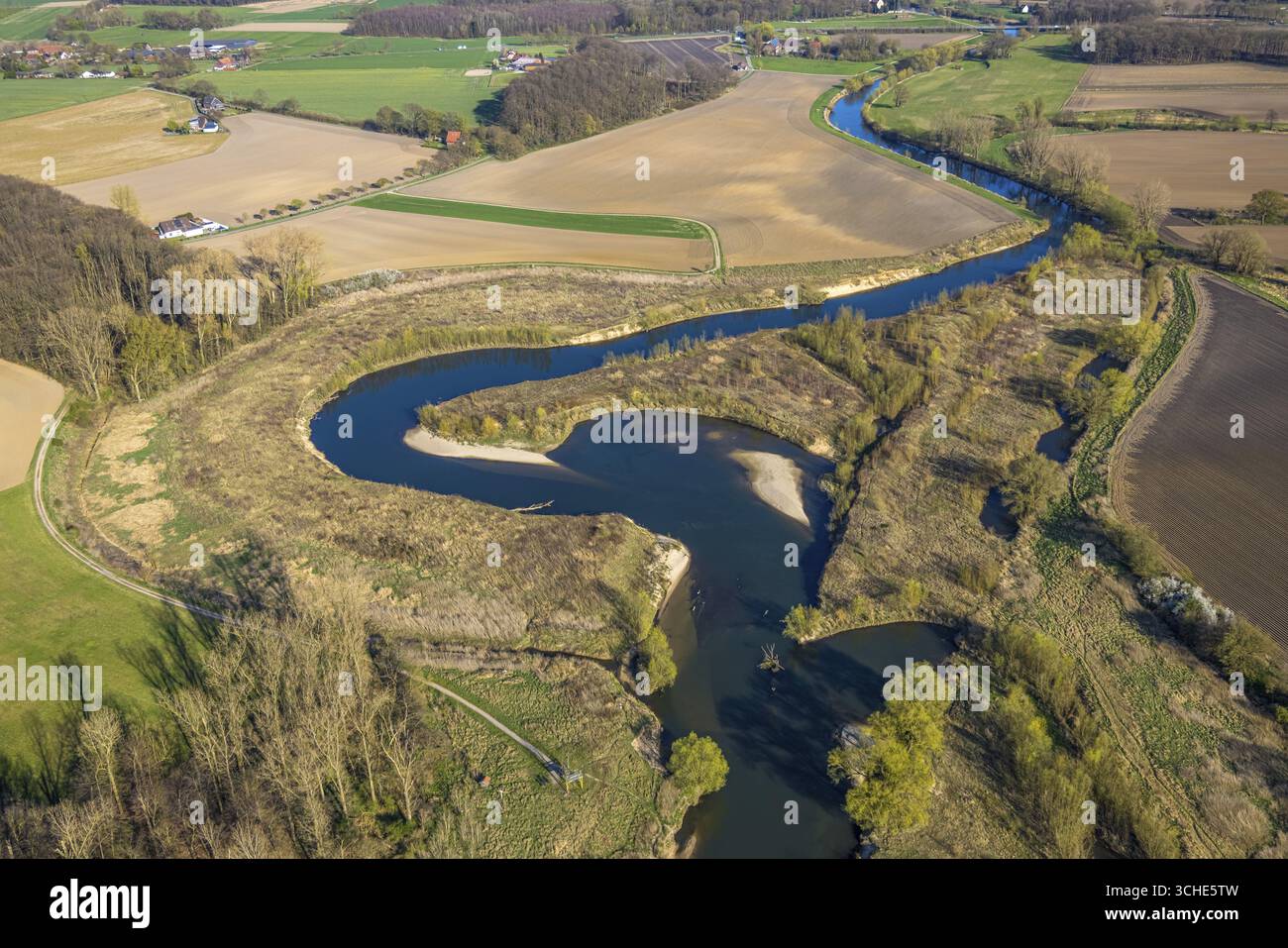 Aerial view, river Lippe meander, Lippe loop, river development and ...
