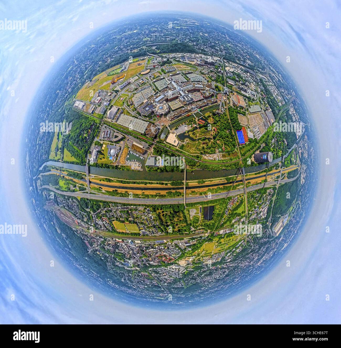 Aerial view, Westfield Centro shopping centre Neue Mitte with gasometer ...
