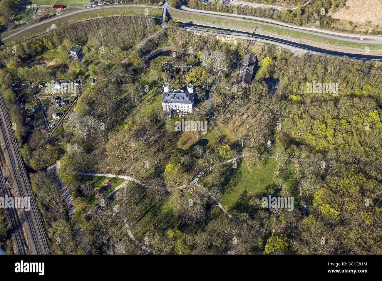 Aerial view, Schwansbell Castle with two towers, former knight's seat ...