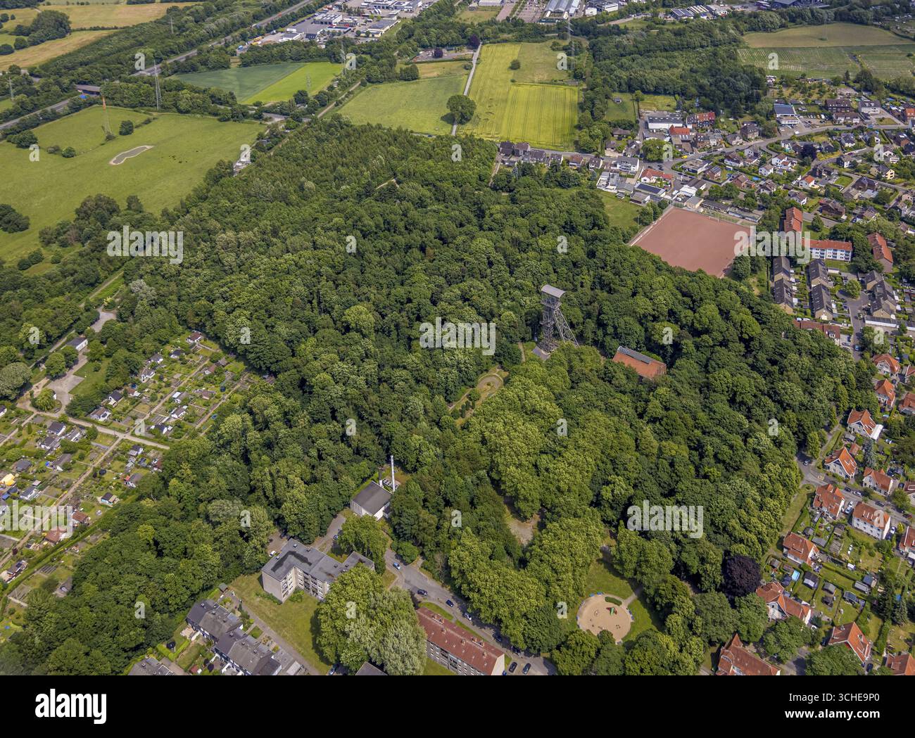 Aerial view, KunstWald Teutoburgia with winding tower of the former ...