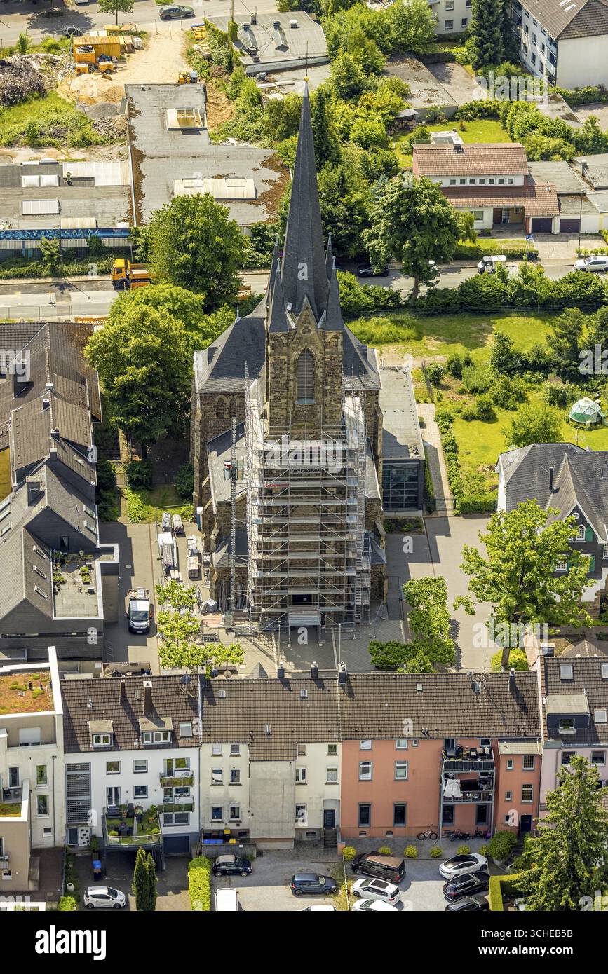 Aerial view, construction site catholic church St. Suitbertus with ...