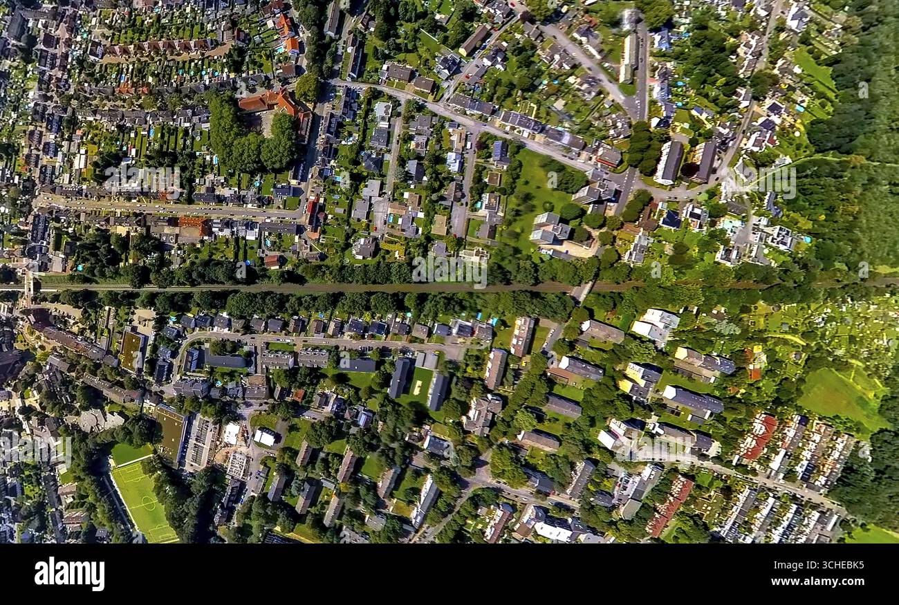 Aerial view, railway tracks and wooded railway line at Glueckstrasse ...