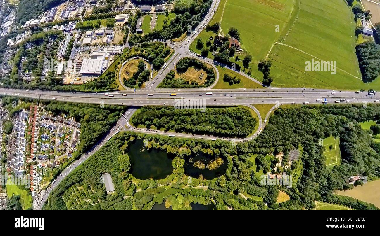 Aerial view, motorway A2, junction Essen/Gladbeck, federal road B224 ...