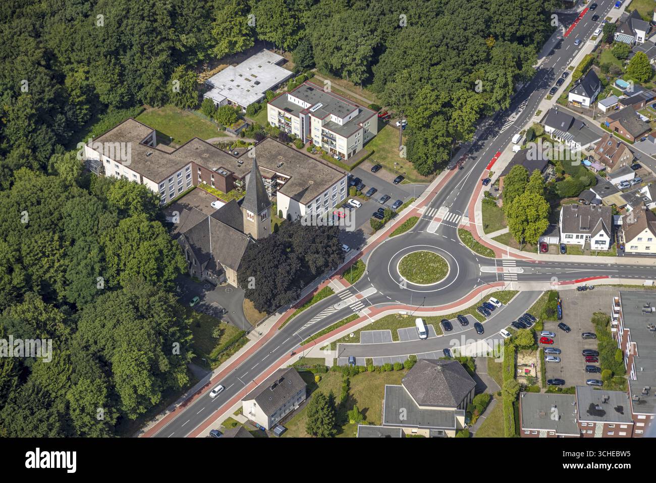 Aerial view, roundabout and cycle paths on Friedrich-Ebert-Strasse and ...