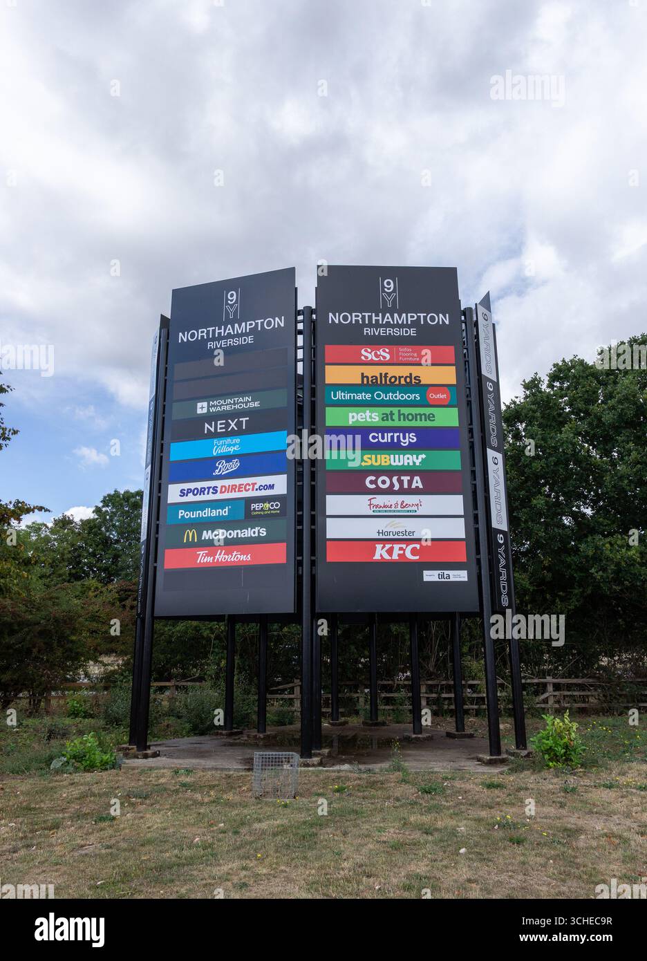 Roadside sign board for Riverside Retail Park, an out of town shopping ...