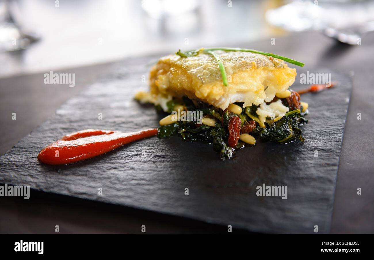 Dish from the Oller del Mas restaurant: Cod "a la Manresana" (Bages ...