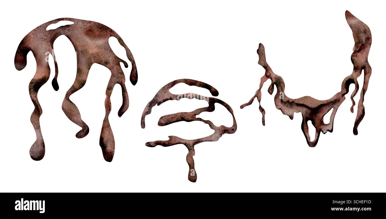 Drizzle of glossy melted chocolate syrup with flow marks, thick ...