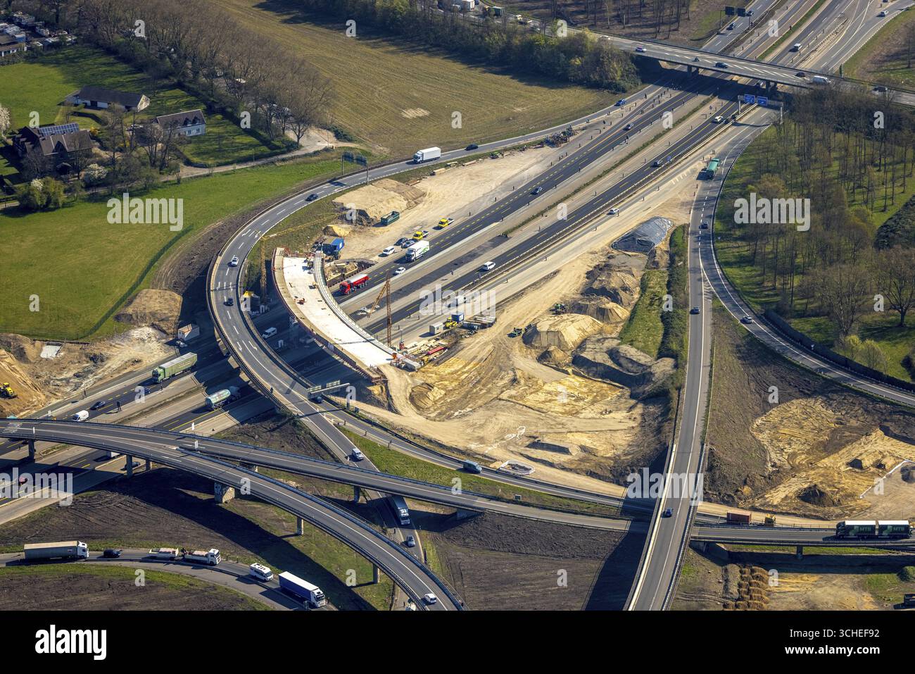 Aerial view, Kaiserberg motorway junction with A3 and A40 motorways ...