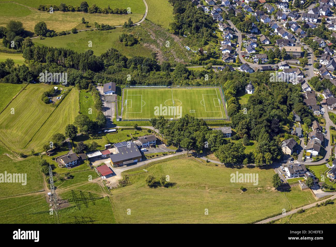 Aerial view, Am Kapellchen sports ground, football stadium ...