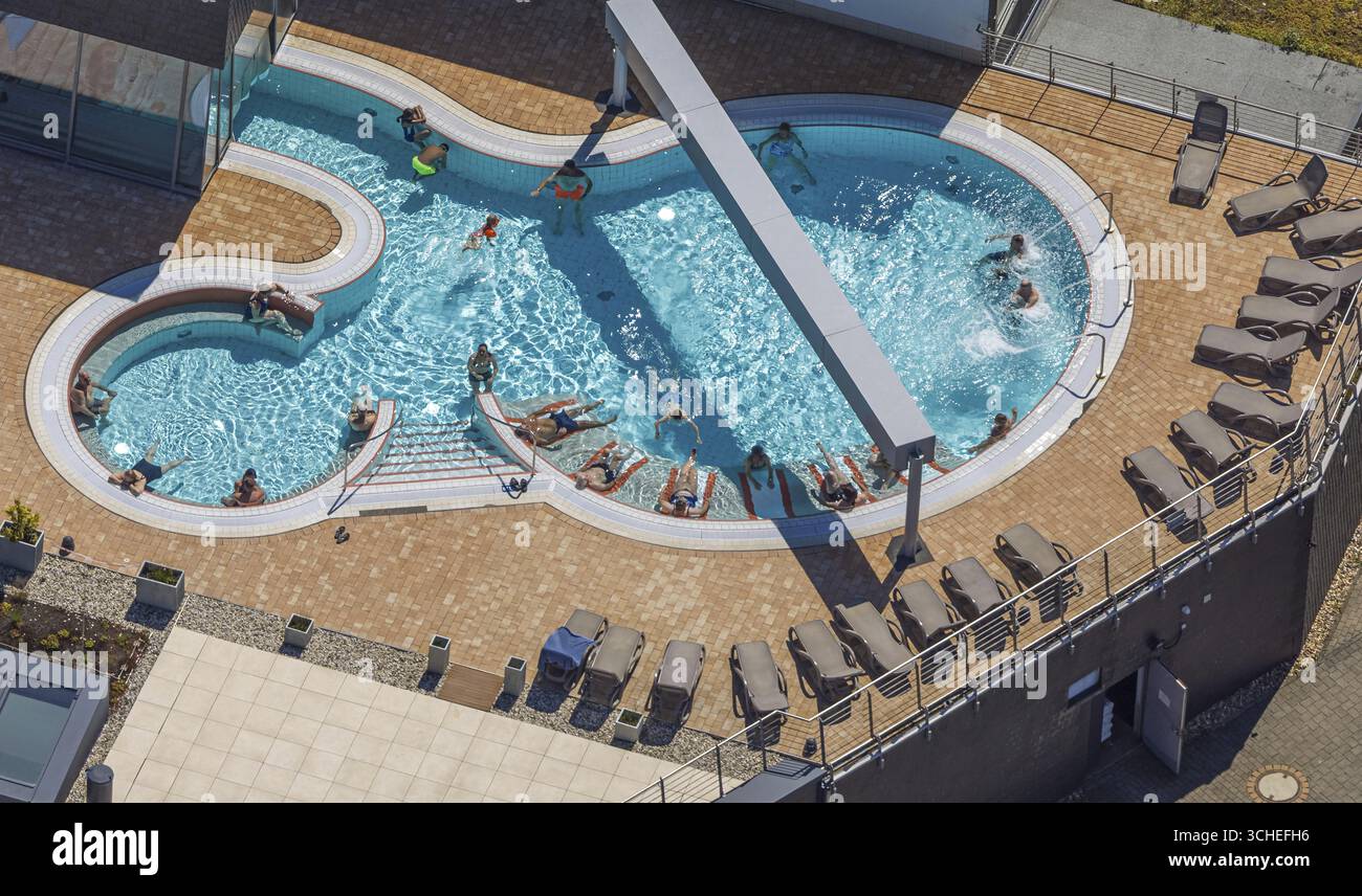 Aerial view, saltwater pool of the Olpe leisure pool, outdoor pool and ...