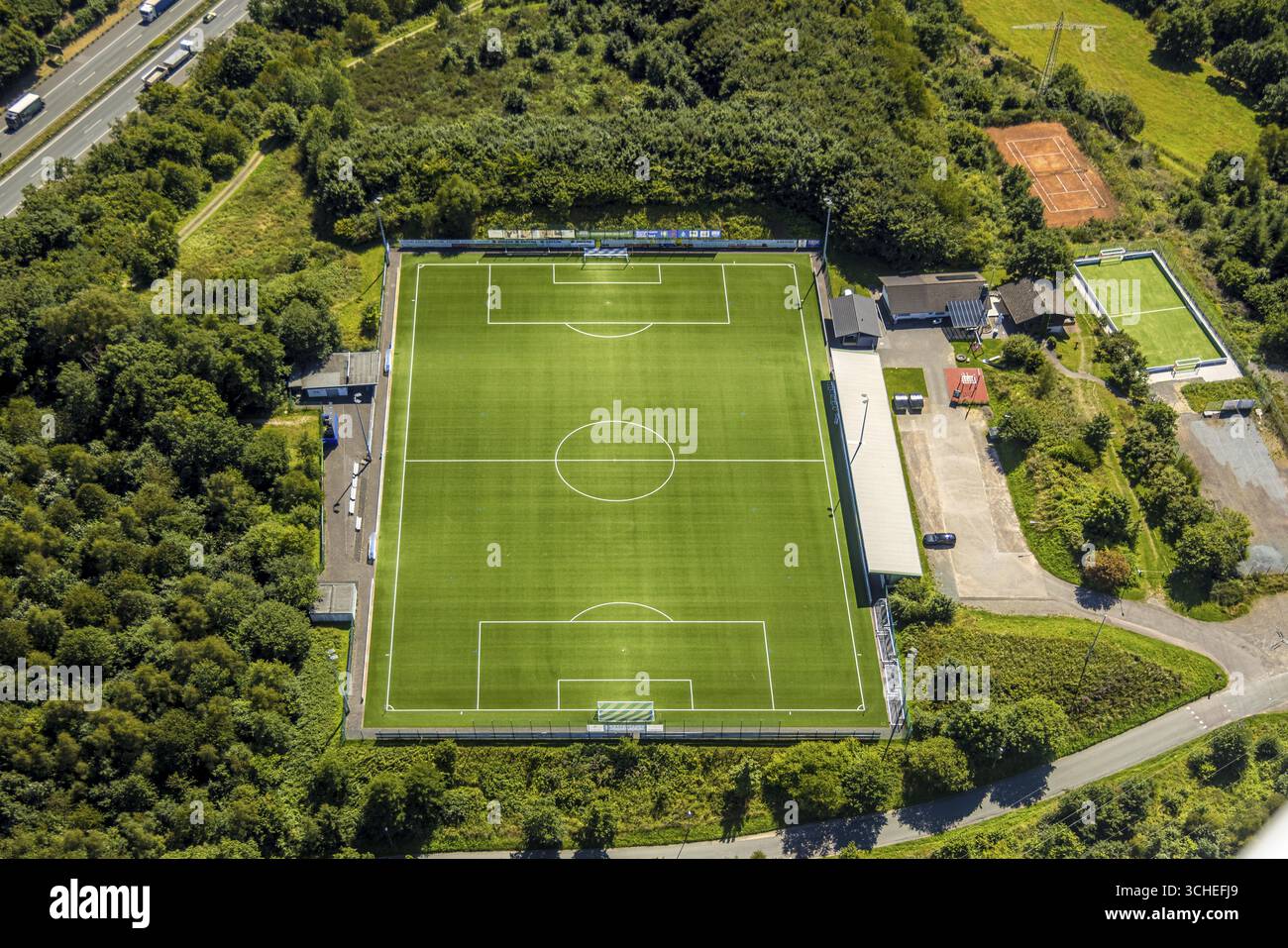 Aerial view, football stadium sports ground VfR Rueblinghausen, Dahl ...