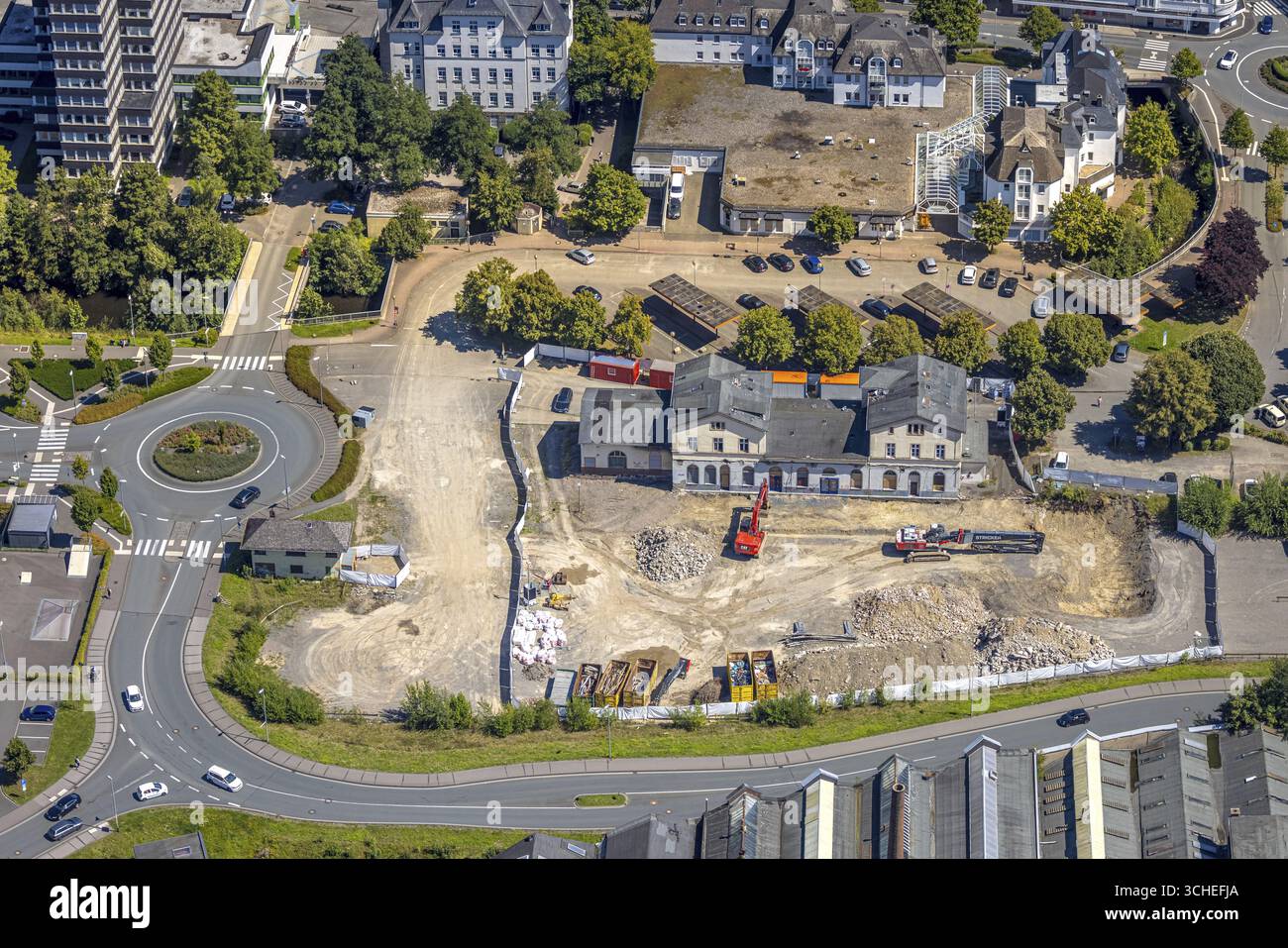 Aerial view, demolition of former railway station building on ...