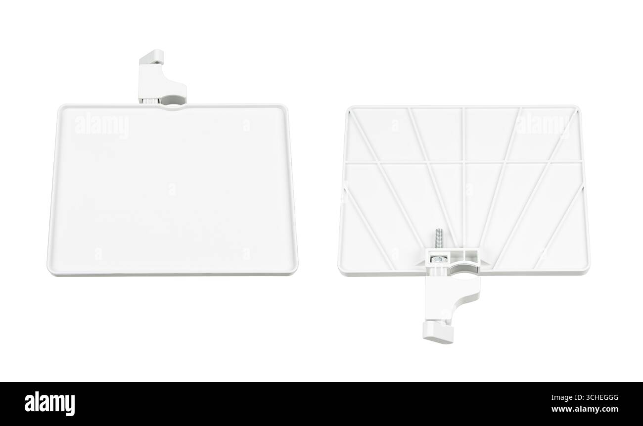 A top and bottom view of a white, plastic, clamp-on tray Stock Photo ...
