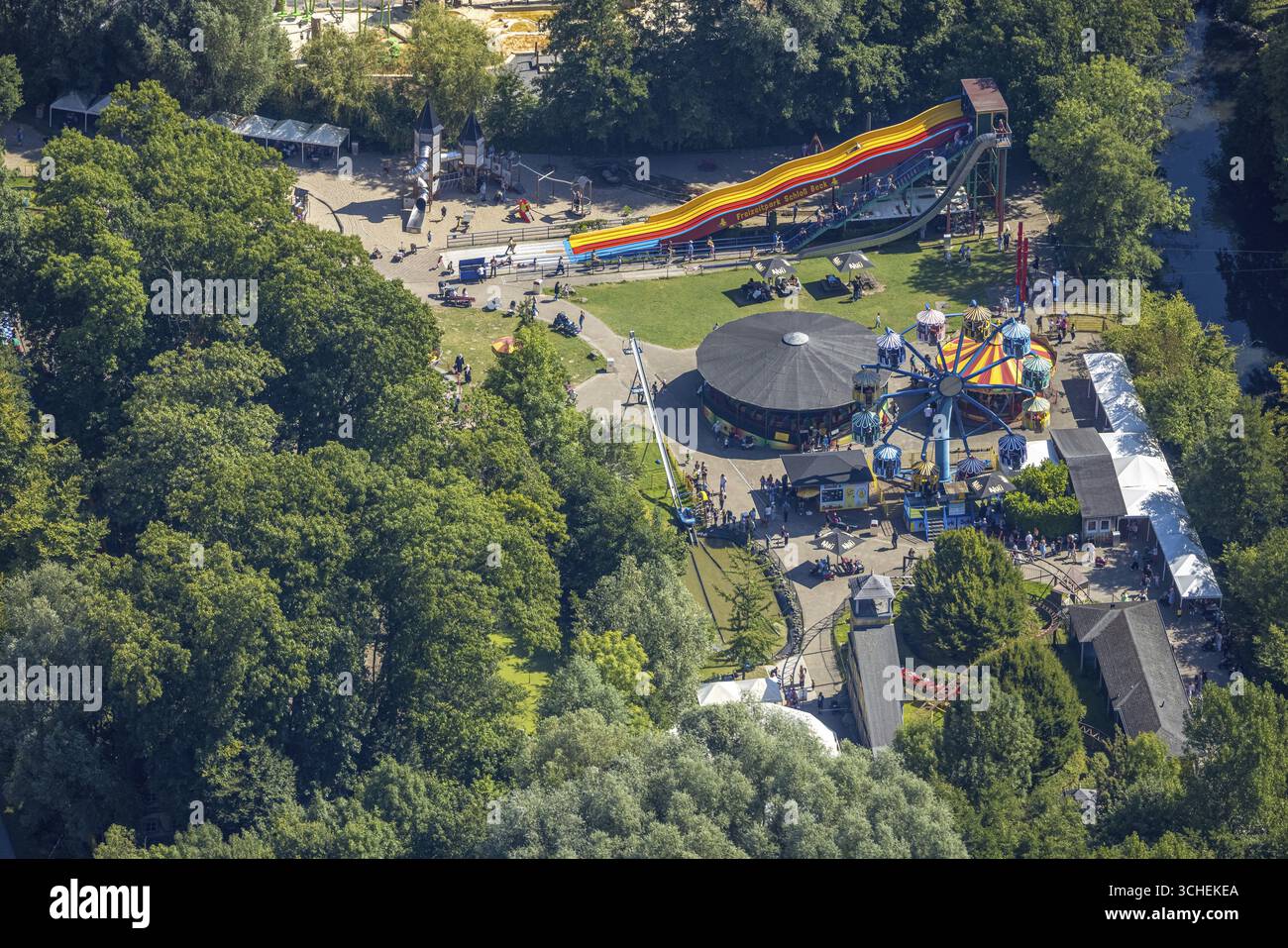 Aerial view, children's playground and carousel at Schloss Beck ...