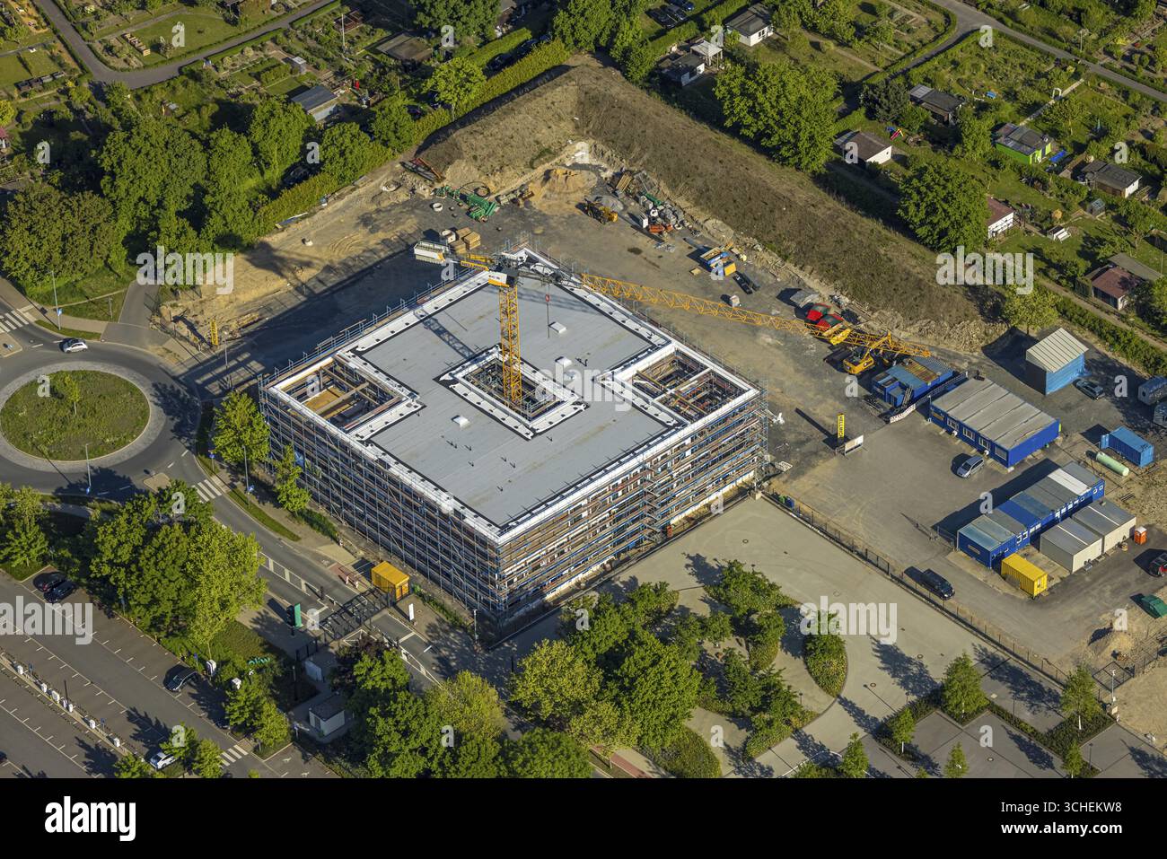 Aerial view, construction site with new building at Wilo Park ...