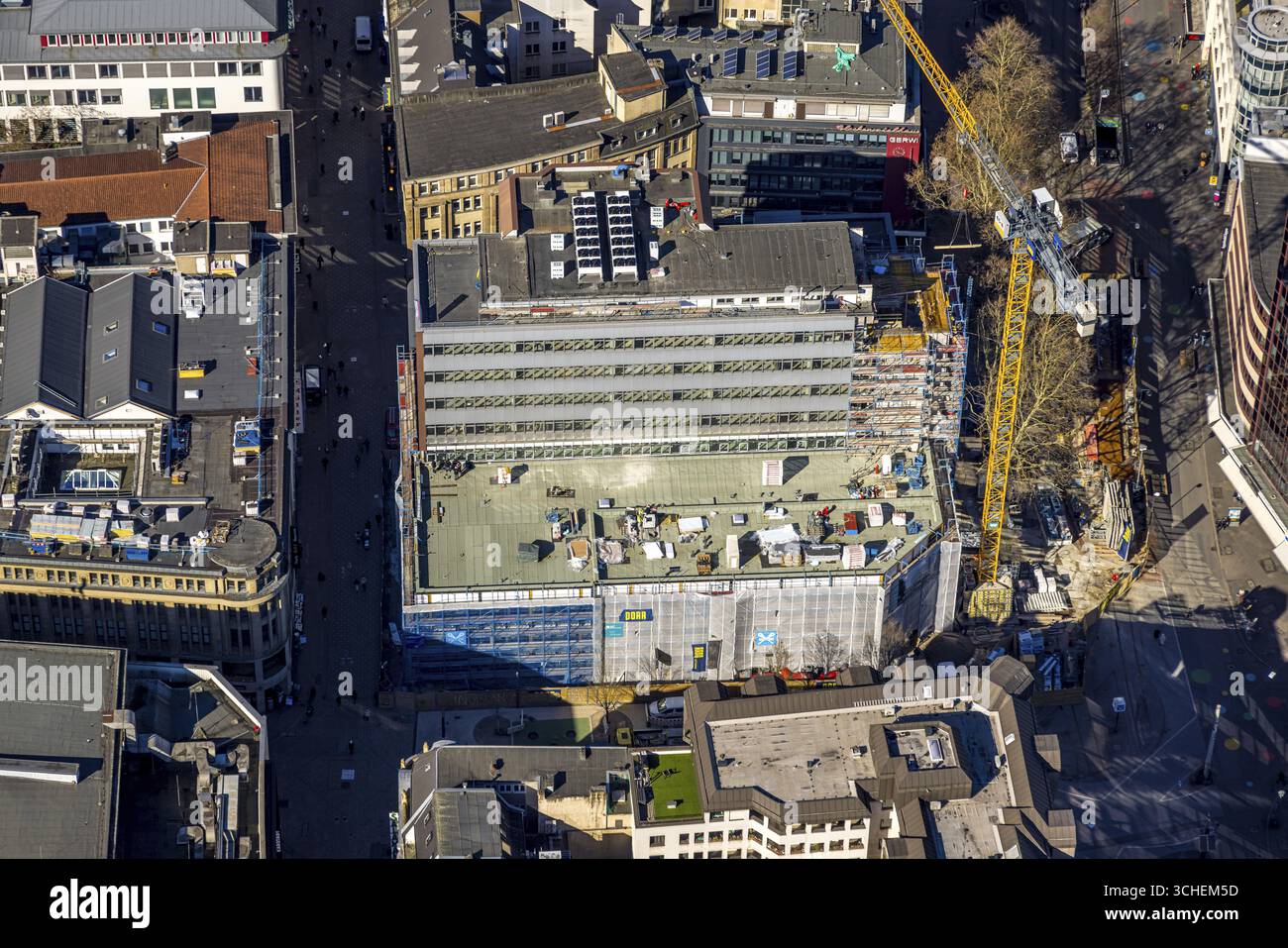 Aerial view, Netanya Square with commercial building construction site ...