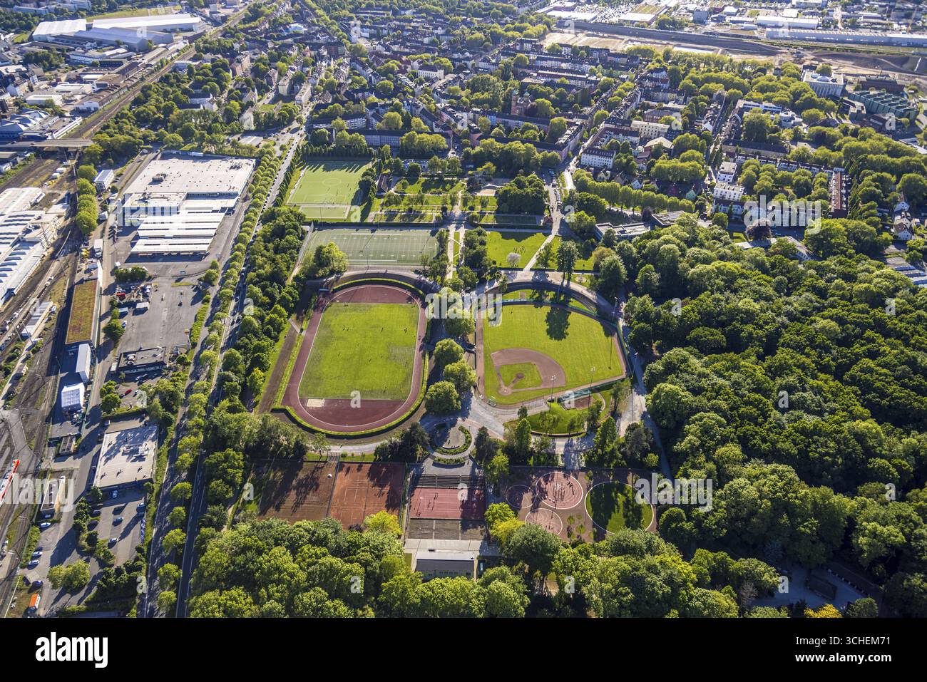 Aerial view, Hoeschpark with football stadium and sports stadium 1st ...