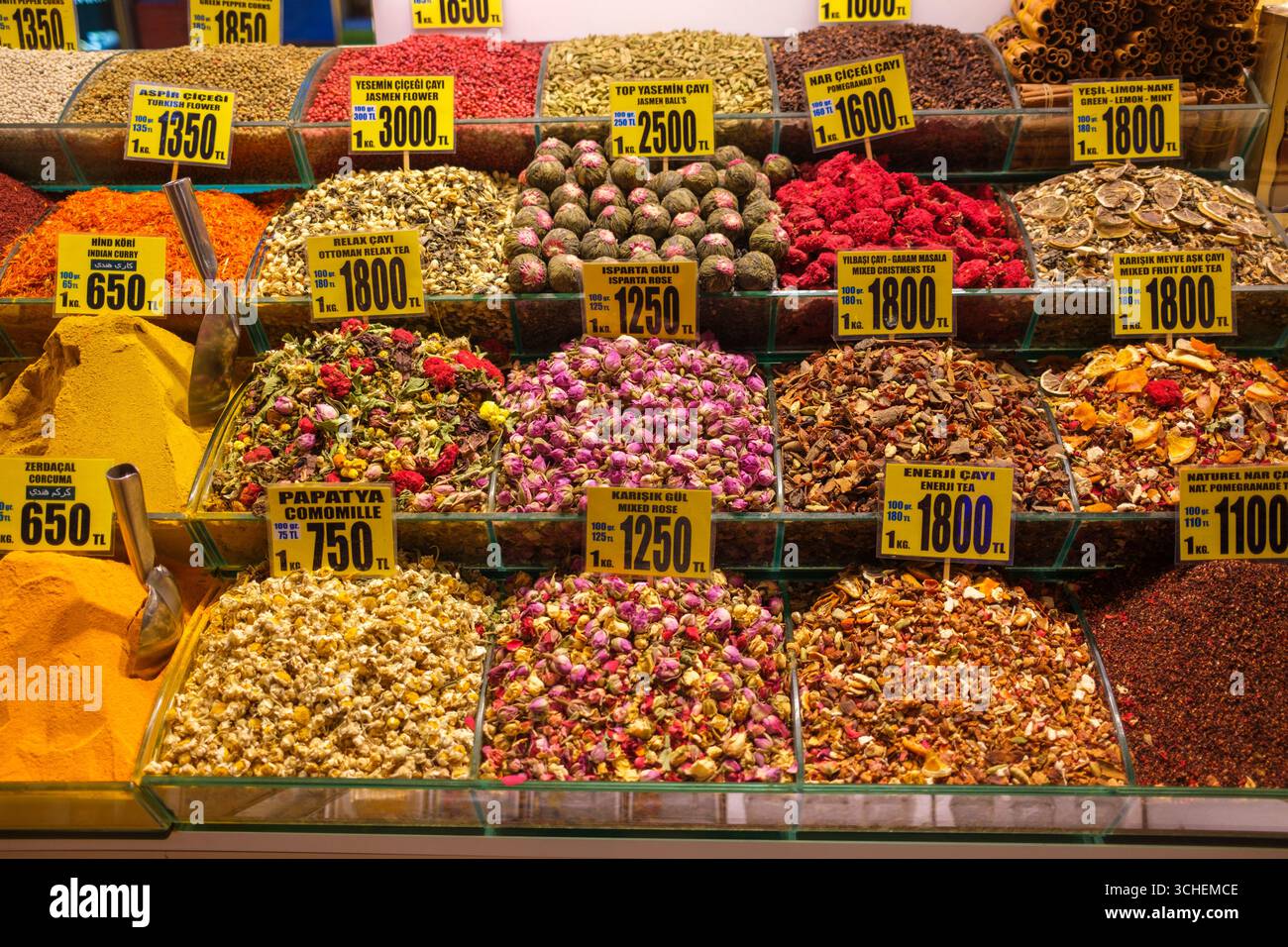 Turkey: A variety of tea infusions for sale in the Spice Bazaar (Misir ...