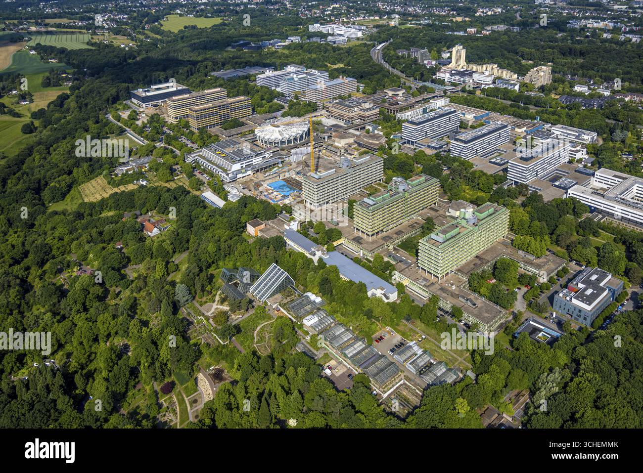 Aerial view, RUB, Ruhr-Universitaet Bochum, Audimax lecture theatre in ...