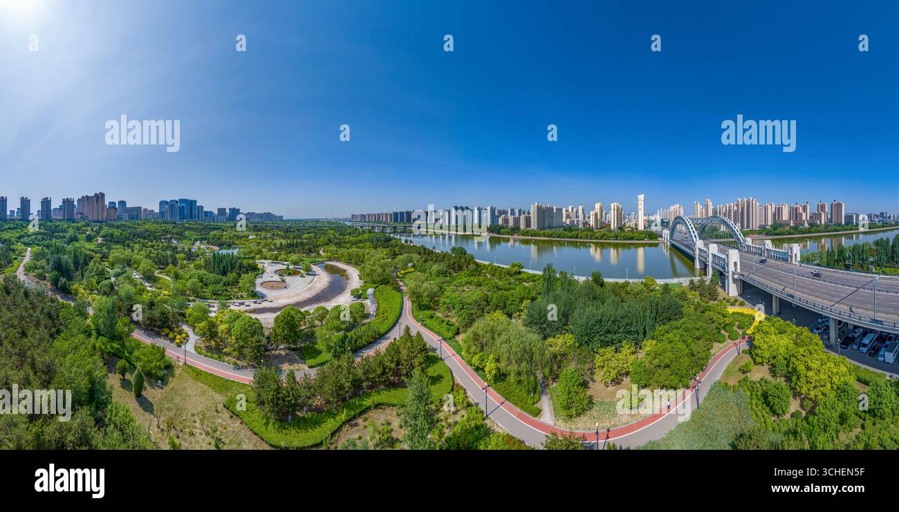 Aerial photo shows the autumn scenery of an ecological park in Datong ...