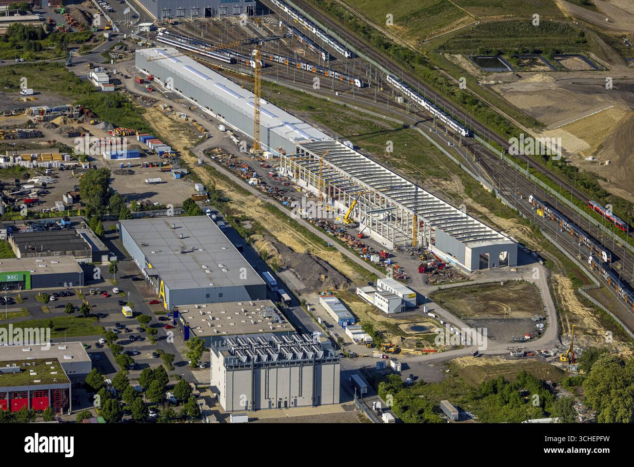 Aerial view, construction site at Ravensberger Strasse, Siemens ...