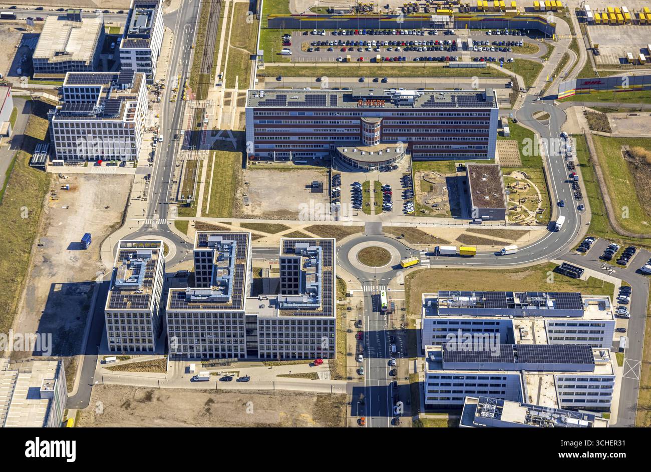 Aerial view, O-Werk, Mark 51/7 construction site and new building ...