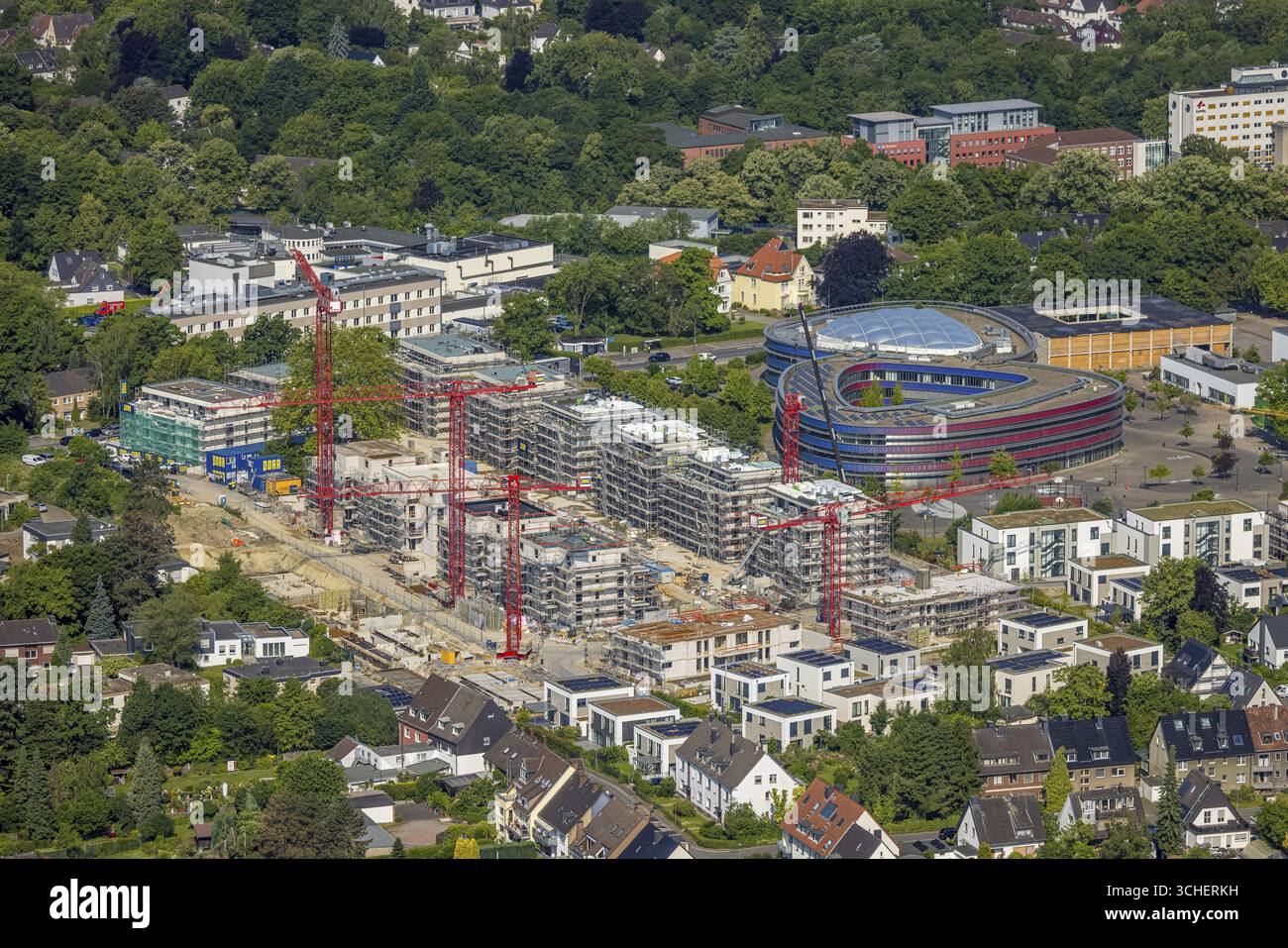 Aerial view, Neues Gymnasium Bochum and construction site with ...