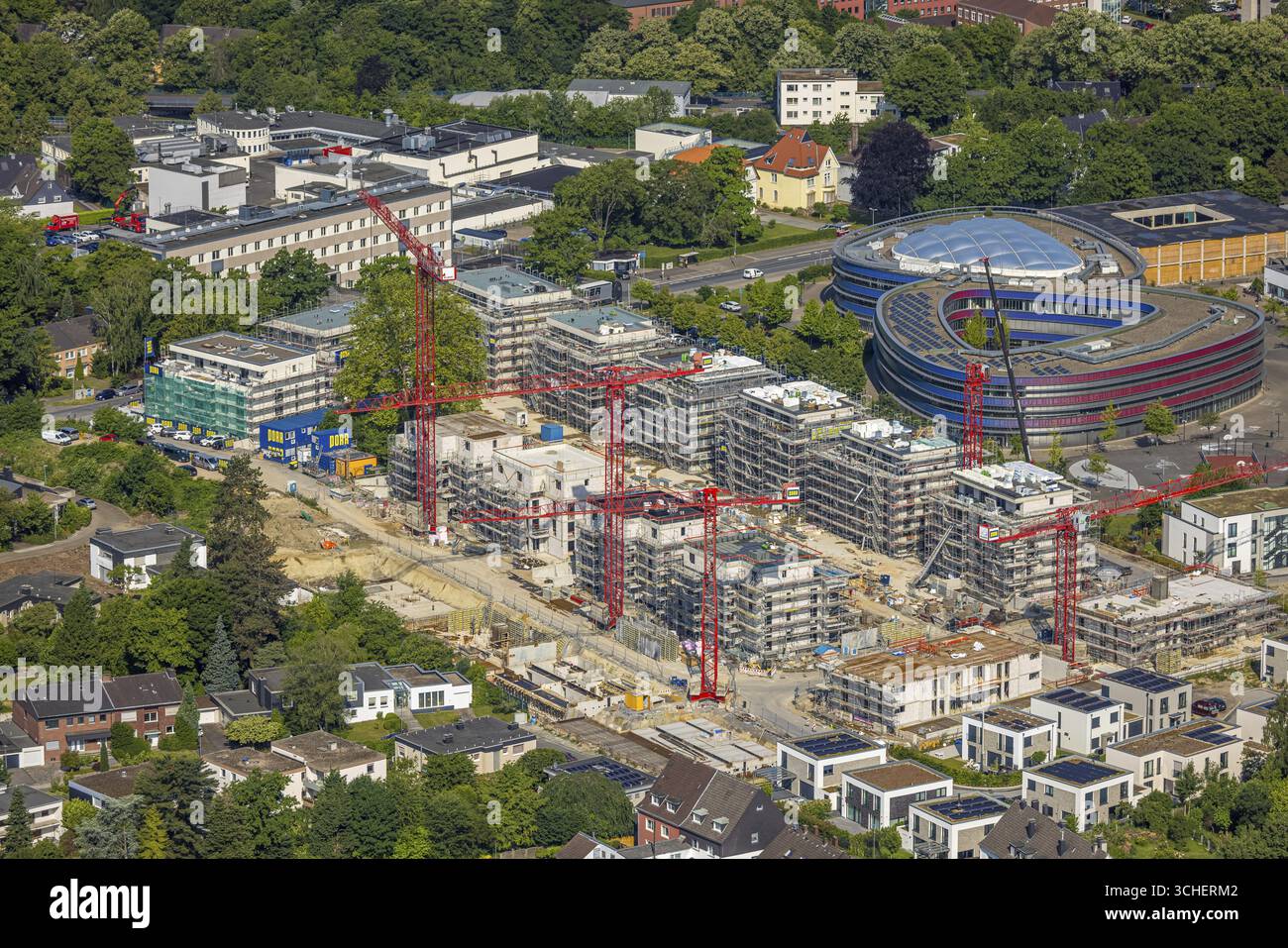 Aerial view, Neues Gymnasium Bochum and construction site with ...