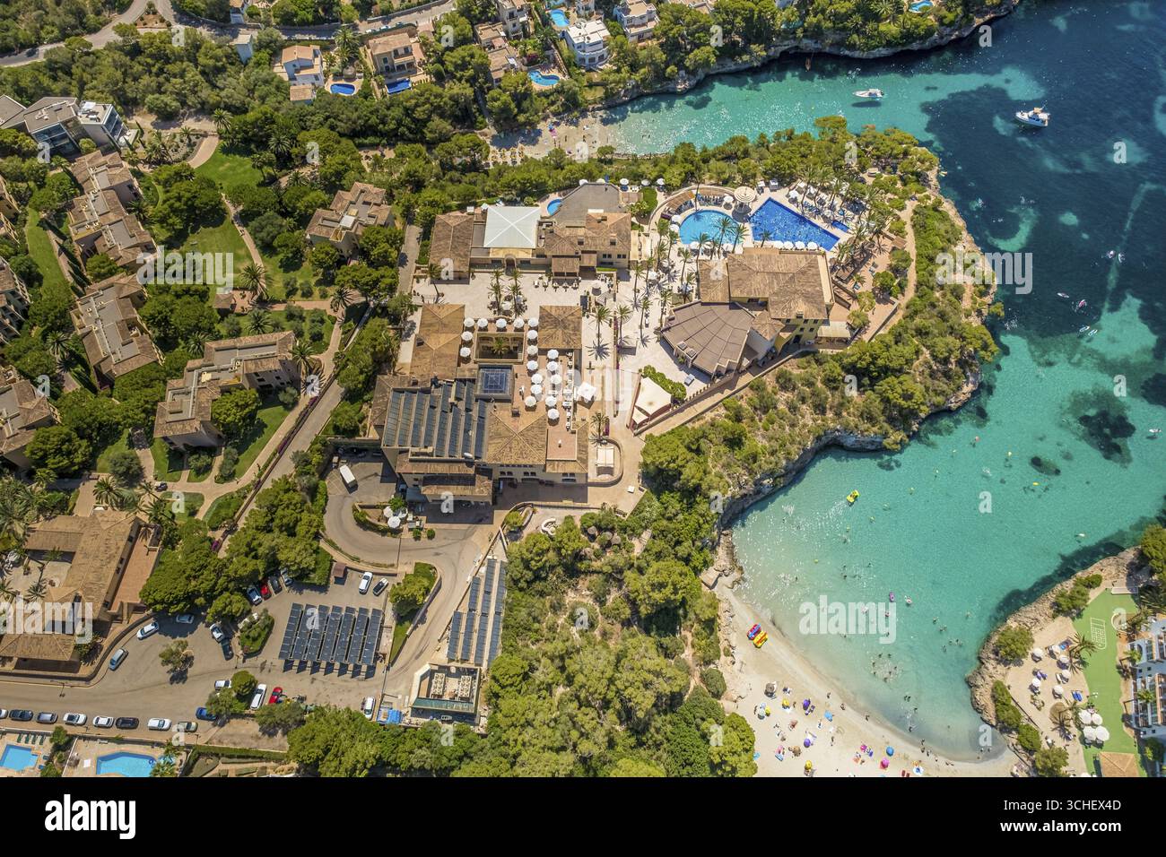 Aerial view, Robinson Club Cala Serena, Cala Serena, Felanitx, Majorca ...