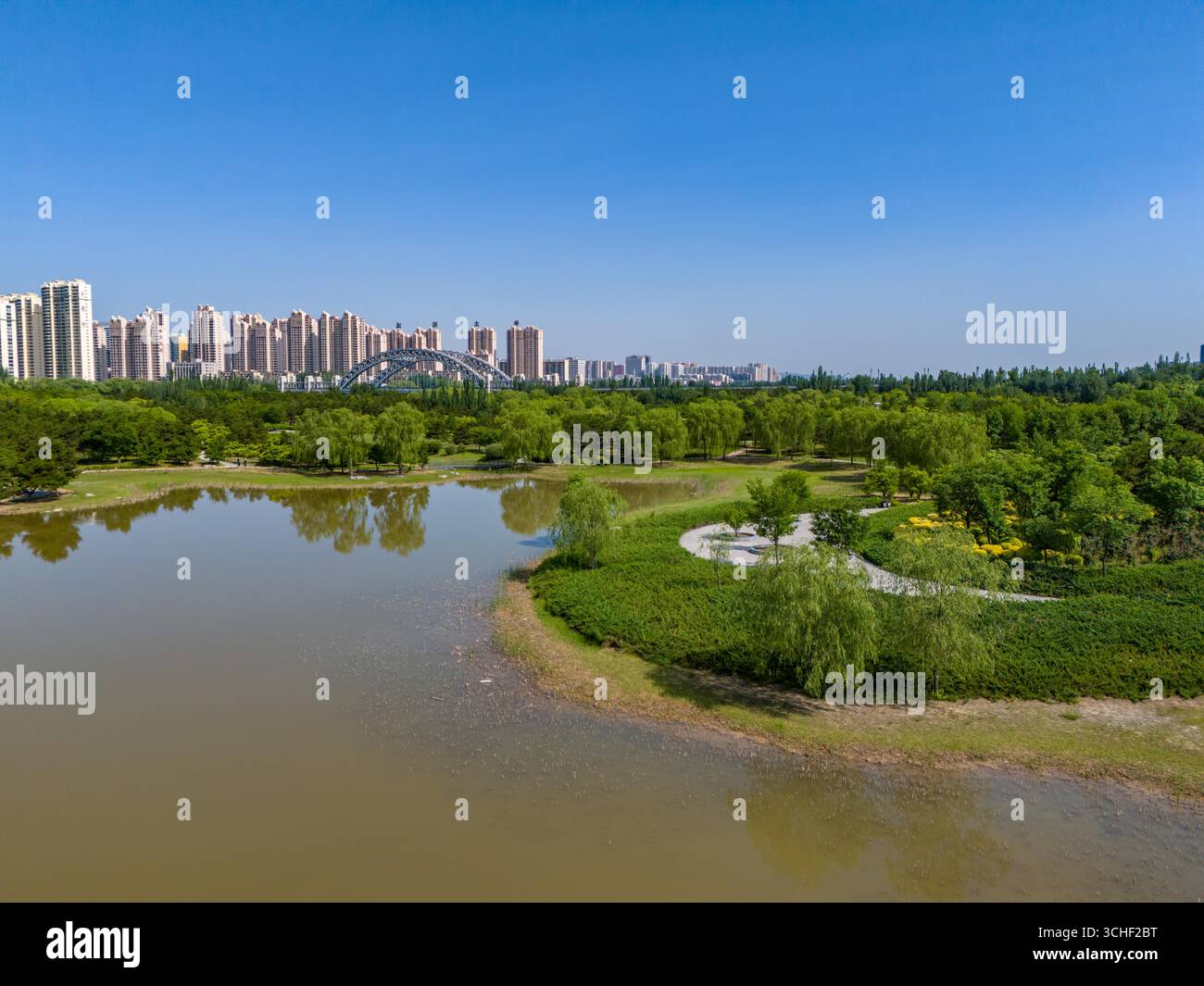 Aerial photo shows the autumn scenery of an ecological park in Datong ...