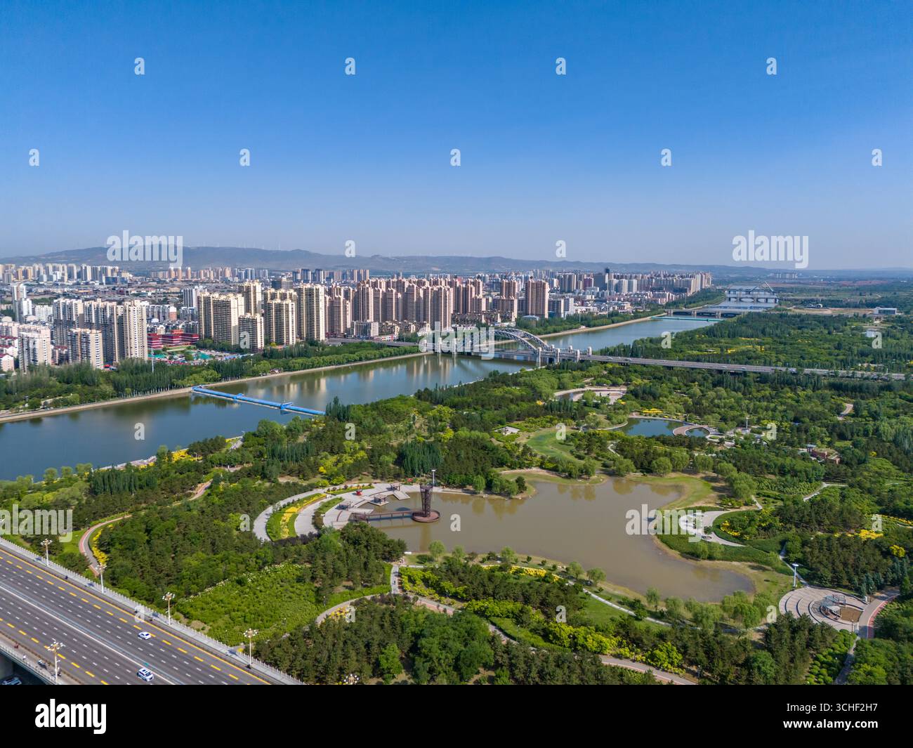 Aerial photo shows the autumn scenery of an ecological park in Datong ...