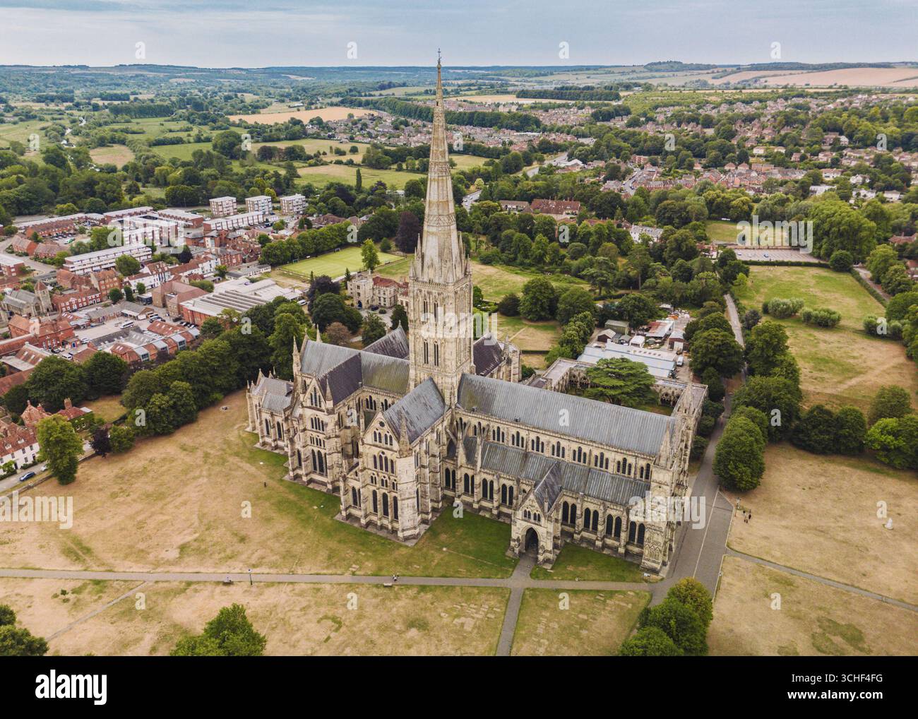 Salisbury UK: 27th July 2025: Salisbury Cathedral towers elegantly in ...